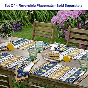 Home Bargains Plus Provence Blue Lemon Mediterranean Garden Country French Fabric Tablecloth, Indoor Outdoor, Stain and Water Resistant, Wrinkle Free Tablecloth, 60” x 144” Oblong/Rectangle