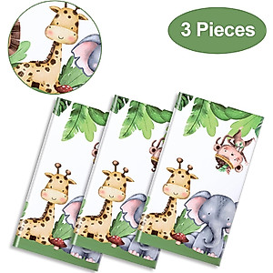 FLUBARE 3Pack Jungle Safari Tablecloths Wild Animals Table Cover, Safari Baby Shower Decorations, 108" x 54" Wild One Birthday Party Supplies (Sage Green)