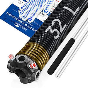 YoToolGDS Left Hand Wind（Black Cone）2" Garage Door Torsion Spring with Non-Slip Winding Bars & Gloves, High Precision Electrophoresis Black Coated, for Replacement, MIN 16,000 Cycles (0.250x2''x32'')