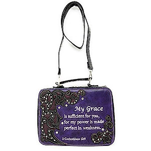 Texas West Western Style Embroidery Scripture Women Rhinestone Bible Cover Book Case Crossbody Handbag (Purple)