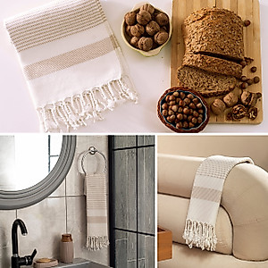 Ruvy Home Basics Turkish Hand Towels for Bathroom Set of 2 | 18"x40", Cotton | Bathroom Hand Towels & Decorative Hand Towels for Bathroom, Kitchen Towels, Dishcloth, Tea, Yoga, Face, Gym - Beige