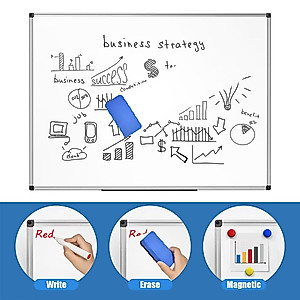 SunyesYoon Magnetic Dry Erase Whiteboard 48 x 36 Inch - 4 x 3 Large White Board, Silver Aluminum Frame Wall-Mounted, Magnetic Eraser, 2 Pen, Detachable Marker Tray, 6 Magnets for Office, School