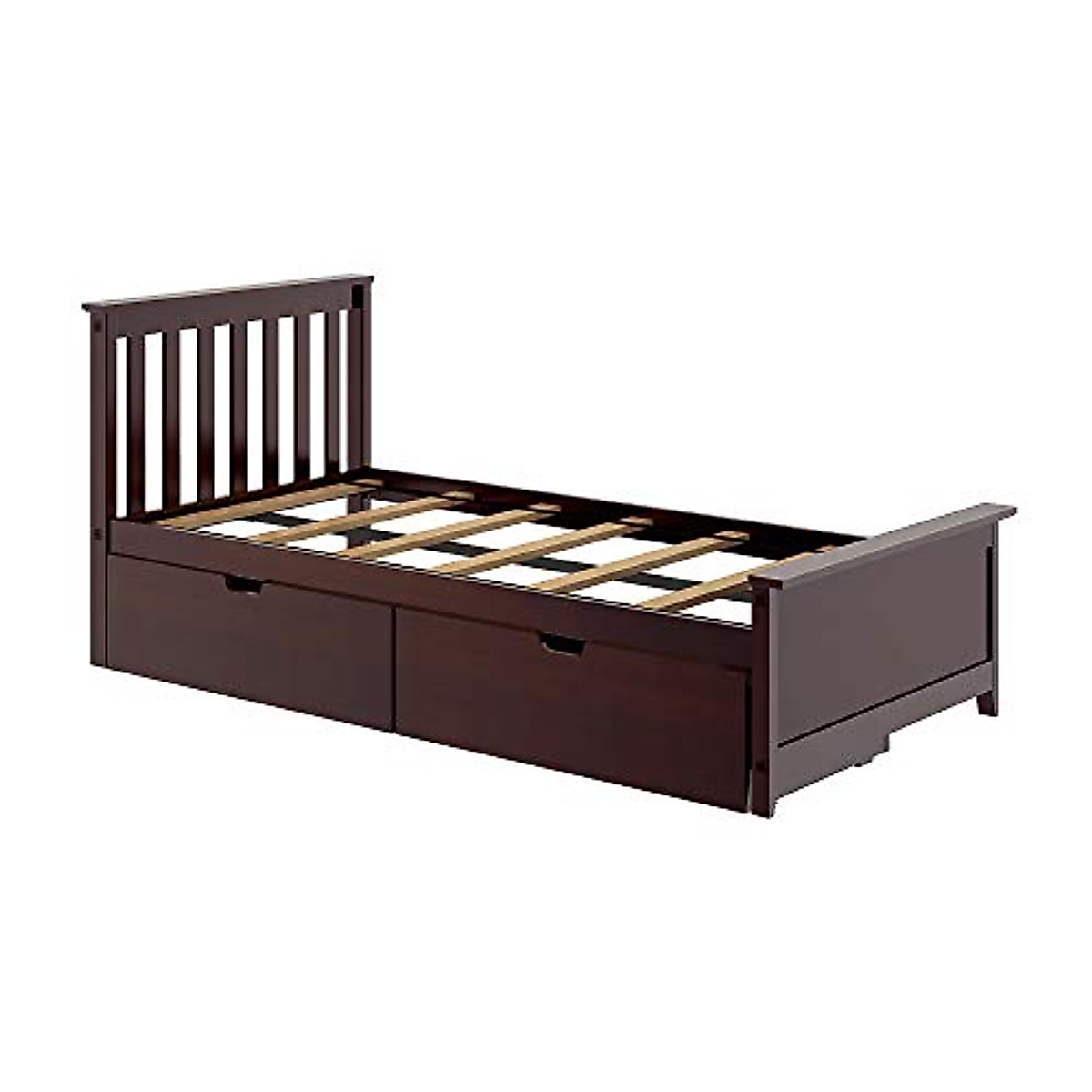Max & Lily Twin Bed, Bed Frame with Headboard For Kids with Storage Drawers, Slatted, Espresso