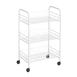 Rubbermaid 3-Tier Shelving Wheeled Organizer, Wire Adjustable Metal Storage Cart, for Office/Kitchen/Bedroom/Laundry Home Use