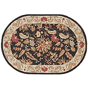 SAFAVIEH Chelsea Collection Area Rug - 4'6" x 6'6" Oval, Black, Hand-Hooked French Country Wool, Ideal for High Traffic Areas in Living Room, Bedroom (HK141B)