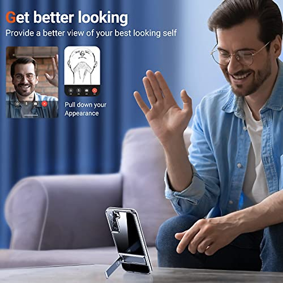 TORRAS MoonClimber Galaxy S22 Case 6.1", 6X Shockproof, 3-Way Stand, Slim Hard Kickstand, Clear