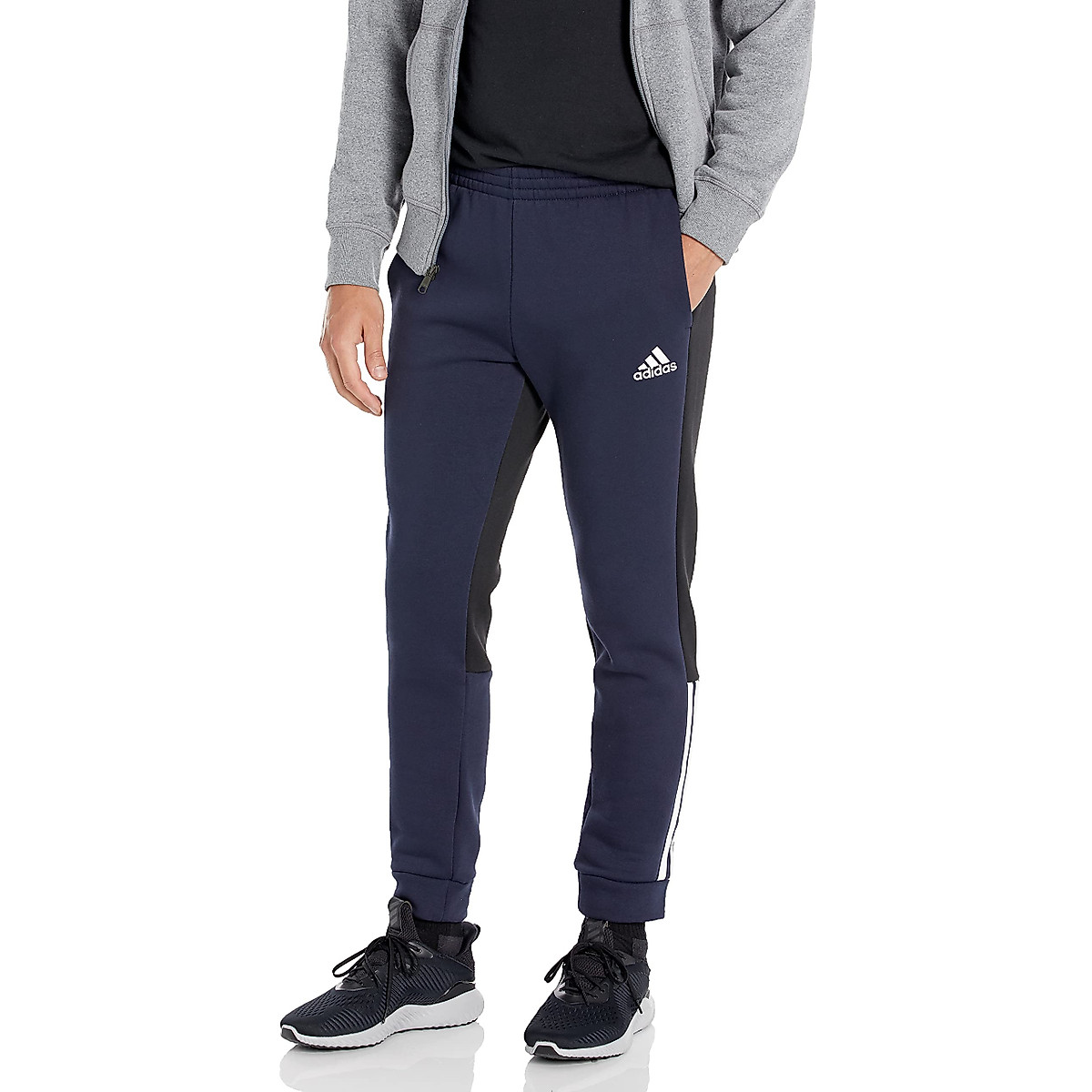 adidas Men's Essentials Colorblock Fleece Pants, Ink/Black, Large