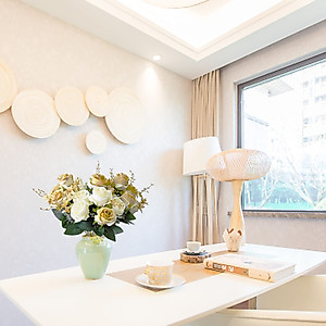 Sunlightam Artificial Flowers, Budding Fake Flowers 9 Heads Silk Roses Bridal Home Garden Office Dining Table Wedding Decor (White+Gold)