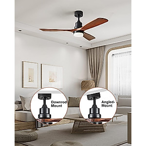 Chriari Ceiling Fans with Lights, 60" Wood Ceiling Fan with Remote Control, 3 Walnut Fan Blades Reversible Quiet DC Motor 6 Speeds Timing Farmhouse Ceiling Fan for Patios Bedroom Living Room