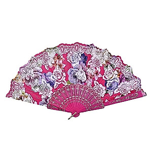 Chinese Fan Pattern Hand Fan Silk Bamboo Folding Hand Folded For Church Wedding dance party colorful Lace Silk Japanese Fan (Color : A4)