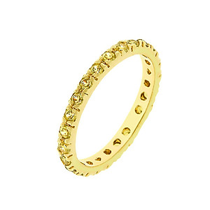 Kate Bissett 18k Gold Plated Eternity Ring with Channel Set Yellow Cubic Zirconia Size 7