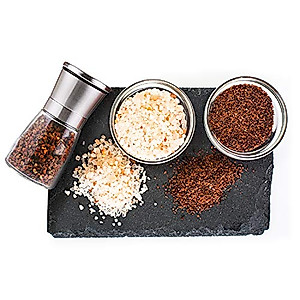 Salt and Pepper Grinder Set, Trofoty Stainless Steel Sea Salt & Pepper Grinder Refillable Set, Manual Adjustable Ceramic Salt and Pepper Grinders, Clear Glass Metal Pepper Mill Set - 2 Pack