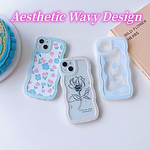 UICEAM Compatible with iPhone 13 Pro Max Case Clear with Floral Design for Women Girls,Aesthetic Cute Wavy Flowers Soft Shockproof Cell Phone Cover for iPhone 13 Pro Max (Rose/White)