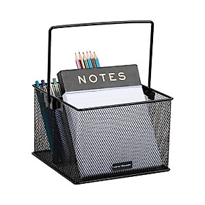 Mind Reader Storage Basket Organizer, Utensil Holder, Forks, Spoons, Knives, Napkins, Perfect for Desk Supplies, Pencil, Pens, Staples - 2 Pack, Black