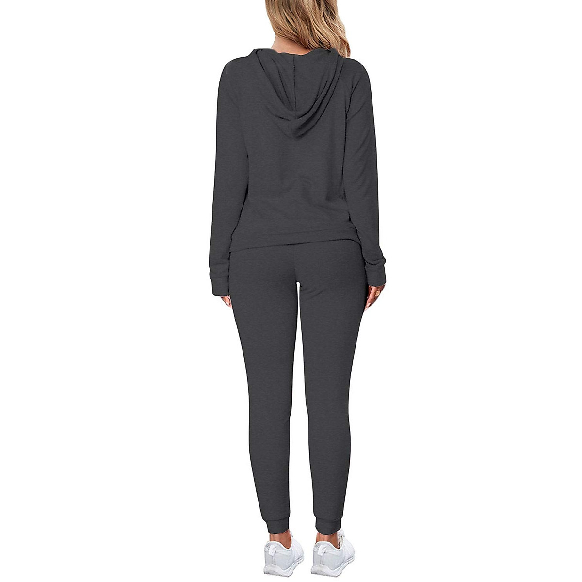 Fixmatti Women 2 Piece Outfits Long Sleeve Pullover Hoodie Jogger Pant Sweatsuit Set Dark Grey L