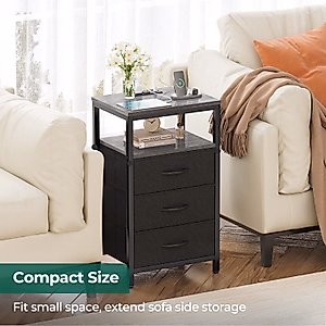 Huuger Nightstand with Charging Station, 27.6 Inch Side Table with Fabric Drawers, End Table Bedside Table with USB Ports and Outlets, Night Stand for Bedroom, Charcoal Gray