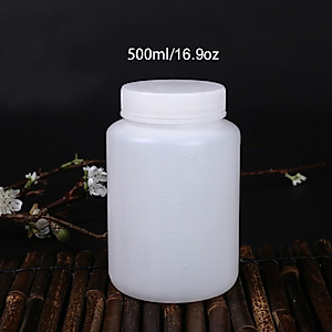 Bettomshin 5Pcs 500ml PE Plastic(Food Grade) Bottles, Wide Mouth Lab Reagent Bottle, Liquid/Solid Sample Seal Sample Storage Container with Graduated Scale