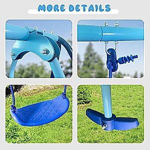 JYGOPLA 2 in 1 Metal Swing Set with Glider, Heavy Duty A-Frame with Two Swings Seats and One Glider, 4 Children, Ages 3 to 8 for Playground and Backyard, Blue