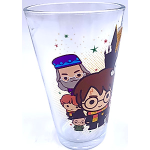Silver Buffalo Chibi Harry Potter and Friends Boxed Christmas Tumbler Pint Glass - 16 oz - Gold Glitter
