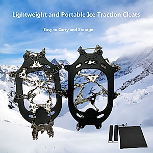 Crampons Ice Cleats Traction Snow Grips for Shoes and Boots Anti Slip Stainless Steel 28 Spikes Ice Crampons for Men Women Kids - Microspikes for Hiking, Walking, Climbing, Jogging, Ice Fishing Snow