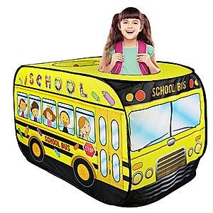 Pop Up Play Tent for Kids - My First Foldable Indoor & Outdoor Playhouse Vehicle Toys for Toddlers, Boys and Girls (School Bus)