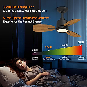 TALOYA Ceiling Fan with LED Light 32 Inch Remote Control Quiet Ceiling Fans with Reversible DC Motor for Bedroom Dining Room Office,Black/Walnut