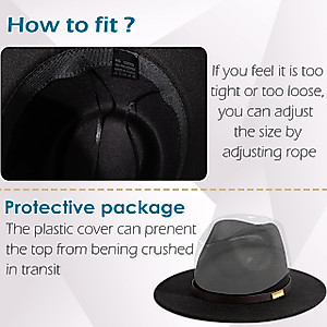 Gossifan Fedora Hats for Men Wide Brim Panama Hat with Classic Belt-B Belt Black