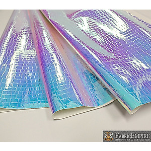 Fabric Empire Vinyl Upholstery Embossed Crocodile Holographic Glossy Fabric Light Blue 54" Wide Sold by The Yard