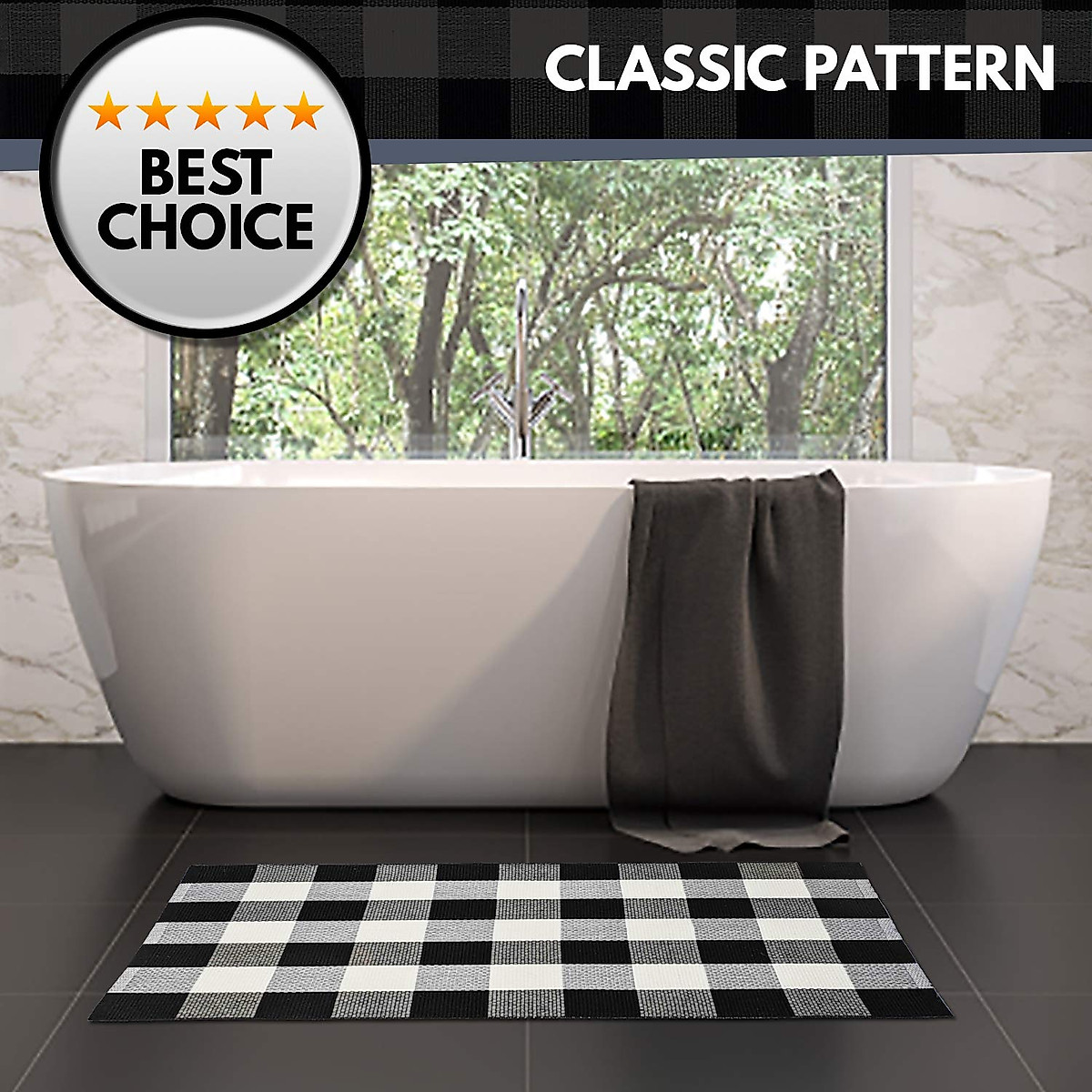 NANTA Cotton Buffalo Plaid Rug 27.5 x 43 Inches Washable Black and White Buffalo Check Rug for Layered Door Mat Indoor Outdoor