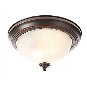 Hampton Bay 11 in. Oil-Rubbed Bronze Flush Mount with Frosted Swirl Glass Shade