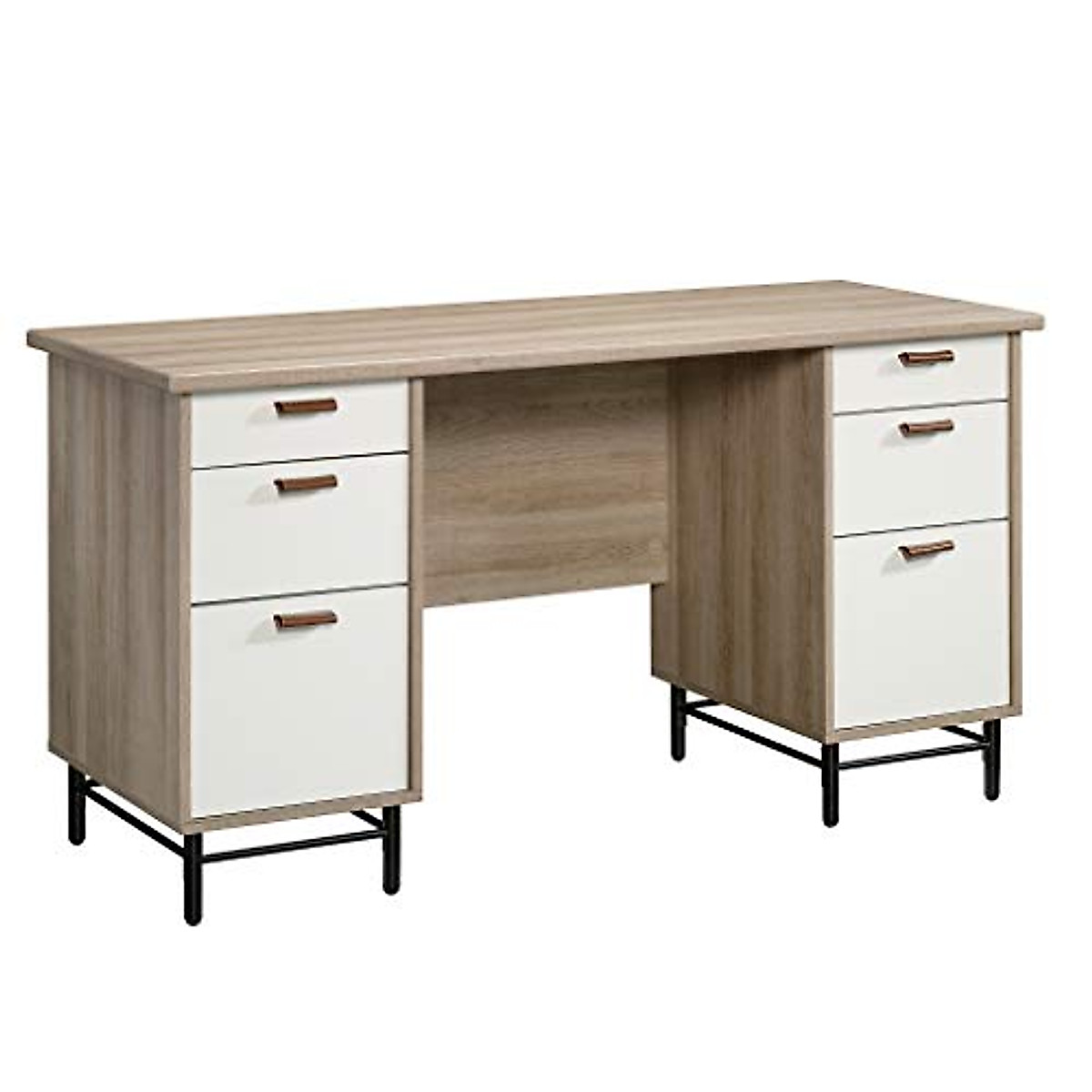 Sauder Anda Norr Executive Desk, L: 56.3" x W: 22.13" x H: 29.53", Sky Oak Finish