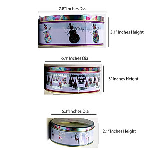 hadaaya Pack of 3 Round Tin Containers With Lids, Snowfall Themed Festive Cookie Tins For Cookies, Candies, Popcorn and many more | Tins For Gift Giving