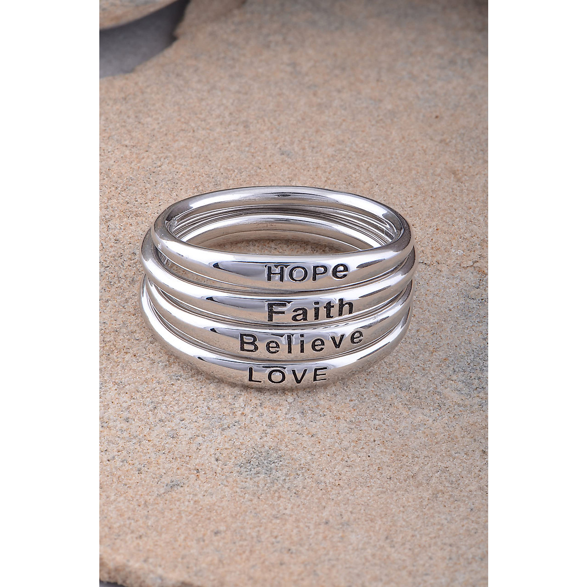 SILVERCLOSEOUT Rhodium Plated Sterling Silver Thin Stackable Womens Love Ring Thin Stacking Rings- Size 11