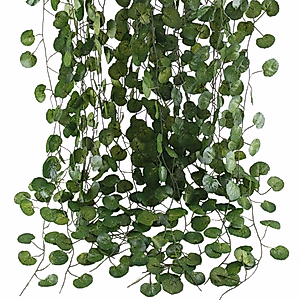 HO2NLE 12 Pack 84 Feet Artificial Fake Hanging Vines Plant Faux Silk Green Leaf Garlands Home Office Garden Outdoor Wall Greenery Cover Jungle Party Decoration