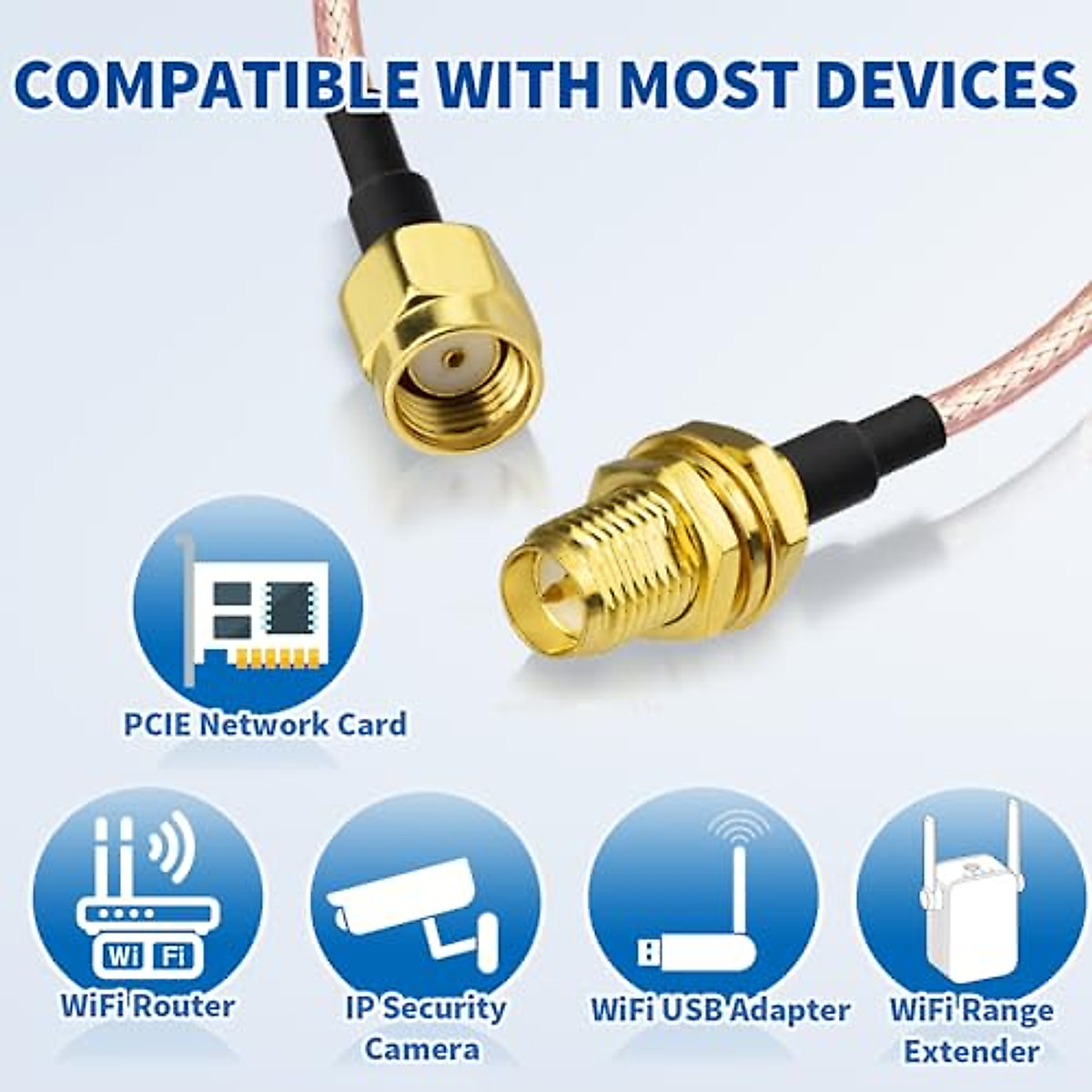 Bingfu WiFi Antenna Extension Cable (2-Pack) RP-SMA Male to RP-SMA Female Bulkhead Mount RG316 Cale 30cm 12 inch for WiFi Router Security IP Camera Wireless Mini PCI Express PCIE Network Card Adapter