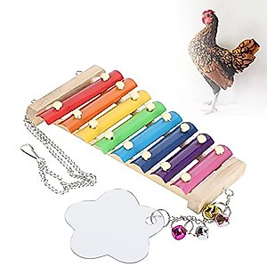 LZKW Chicken Xylophone Toy, Chicken Toys Chicken Coop Pecking Toy Non‑Toxic Natural with Mirror Bell 8 Metal Keys for Parrots for Attracting Chicken for Hens