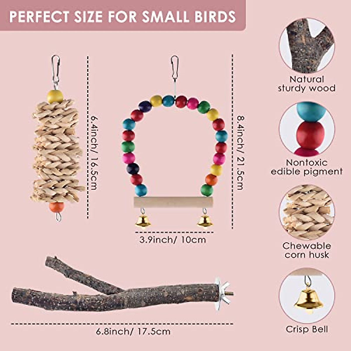 KATUMO Bird Toys, Parrot Chew Toys Parakeet Perch Conure Swing Cockatiel Cage Toys for Lovebird Conure Parakeet and Small Birds