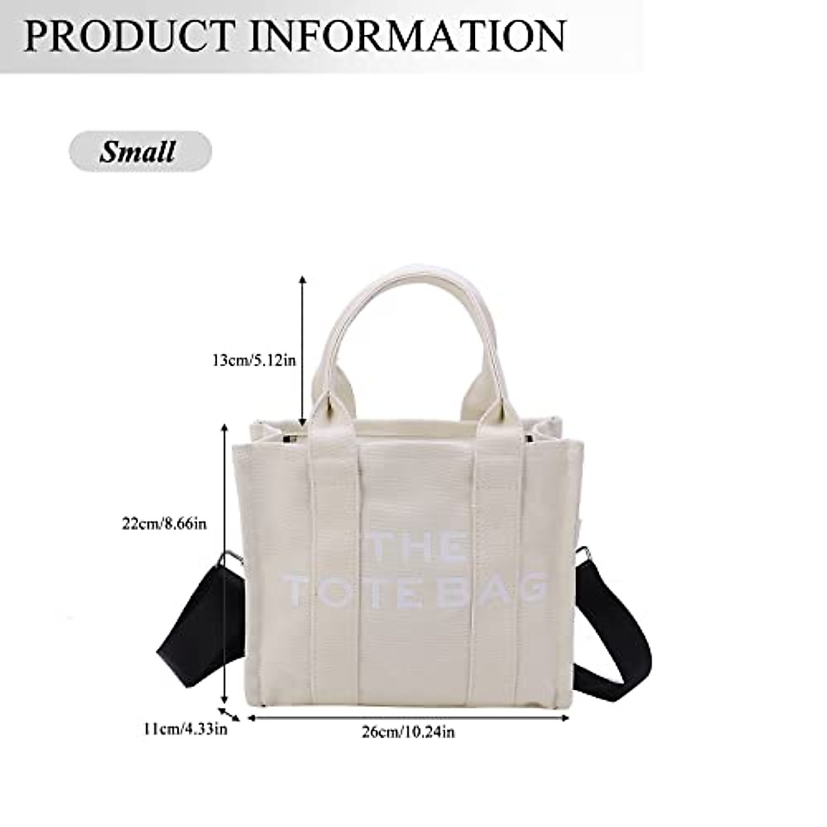JQAliMOVV Canvas Tote Bag for Women - Mini Travel Tote Bag Purse with Zipper Fashion Shoulder Crossbody Bag Handbag (Beige)