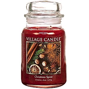 Village Candle Christmas Spice, Large Glass Apothecary Jar Scented Candle, 21.25 oz, Red