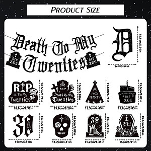 Refavor Death to My 20s Decorations - 14pcs Black 30th Birthday Party Decorations Banner Hanging Swirls Rip to My 20s Birthday Decor Party Ceiling Supplies Women Men Funeral for My Youth Party Decor