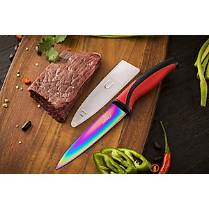 SiliSlick Kitchen Knife Set Professional, Titanium Coated Stainless Steel Blades, Dishwasher Safe, Safety Sheaths, 5 Knives