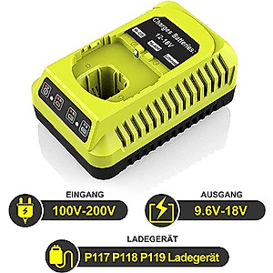 Powilling P117 Dual Chemistry IntelliPort Charger Li-ion & Ni-cad Ni-Mh Battery Charger 12V MAX and 18V MAX for Ryobi ONE Plus