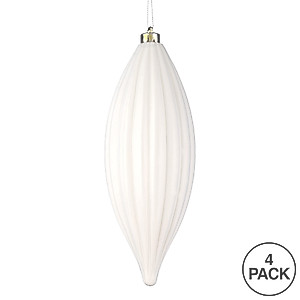 Vickerman 8" Shiny Line Finial Ornament, Shatterproof Plastic, Holiday Christmas Tree Decoration, 4 Pack, White