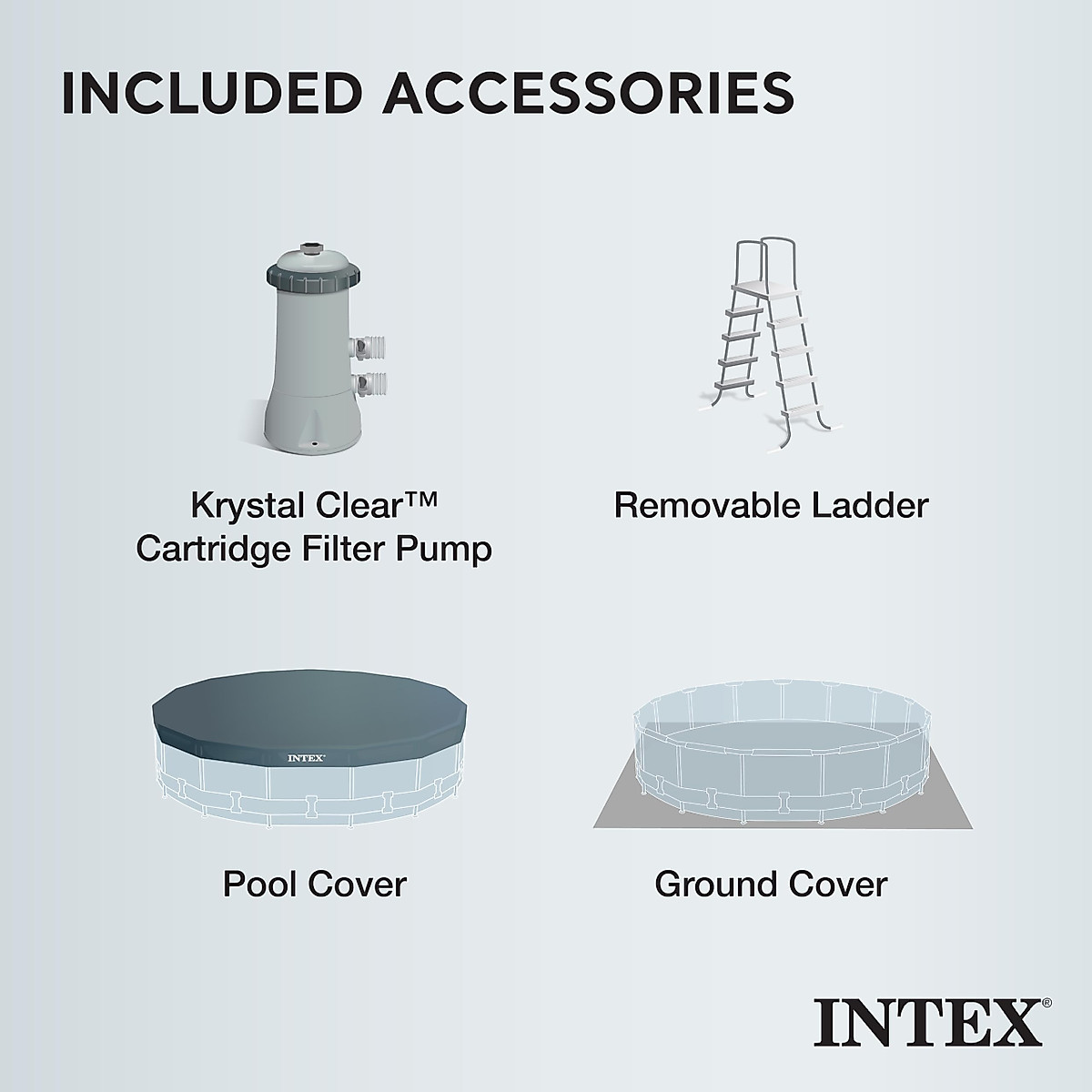 Intex 26723EH Prism Frame Premium Above Ground Swimming Pool Set: 15ft x 42in – Includes 1000 GPH Cartridge Filter Pump – Removable Ladder – Pool Cover – Ground Cloth