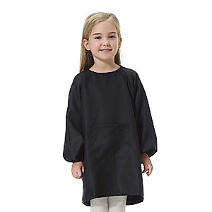 Kakalote Kids Art Smocks, Children Water Proof Artist Painting Aprons Long Sleeve with Pocket for Classroom,Kitchen, Community Event, Crafts & Art Painting Activity(Black,Size:M)