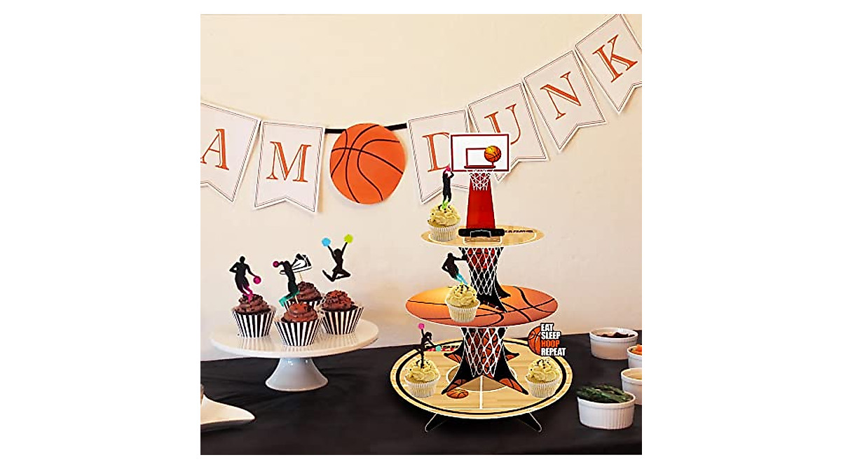 Basketball Party Decorations with Cupcake Stand & Toppers | Kids & Sports