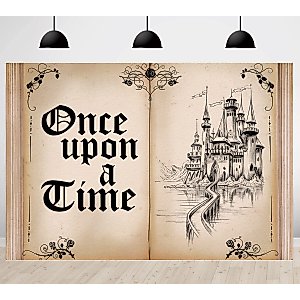 Fairy Tale Books Backdrops Once Upon a Time Ancient Castle Princess Romantic Story Photography Background Kids Baby Shower Banner Backdrop Wedding Birthday Party Cake Table Decorations 10x7ft