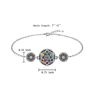 Fenthring Chakra Bracelets for Women Yoga Lotus Mandala 7 Chakra Bracelet Sterling Silver Protection Anxiety Balance Lotus Flower Meditation Gifts