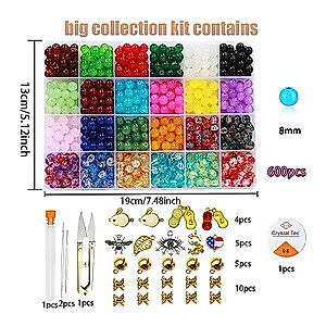 BTYYIHEX 8mm Glass Beads for Bracelet Jewelry Making,627PCS Crystal Gemstone Beads Bracelet Making Kit for DIY Craft,DIY Bulk Cute Bead Girls' Jewelry, Girls' Gift and Adults Jewelry Making Supplies