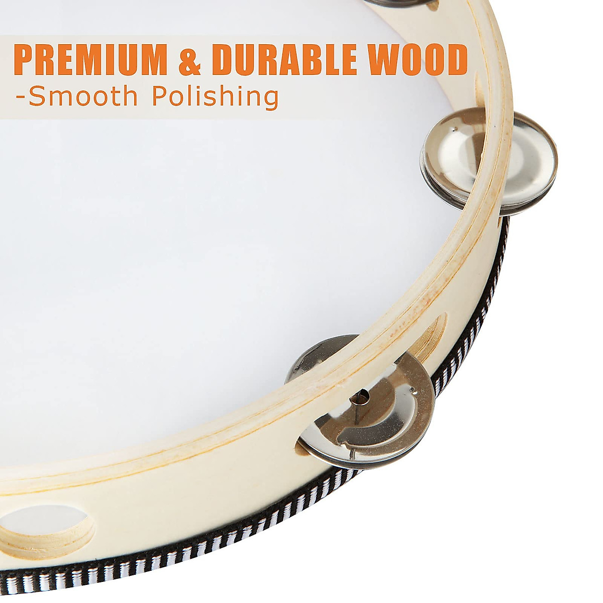 3 PCS Tambourine for Adults, Wooden Tambourine 6 Inch 7 Inch 10 Inch Hand Held Drum Bell Birch Metal Jingles Percussion Gift Musical Educational Instrument for Church, KTV Party